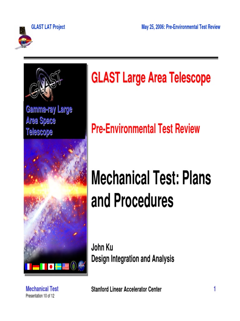 Mechanical Test: Plans and Procedures: GLAST Large Area Telescope | PDF ...
