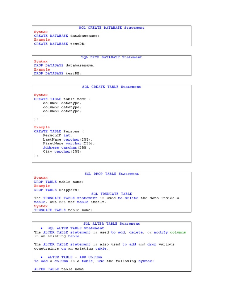 Sql Statement Pdf Database Index Relational Database