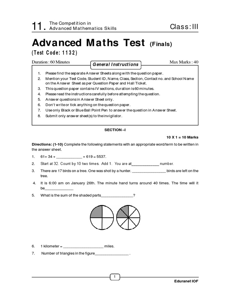 Advanced Maths Test: Analysis of Content and Skills Assessed in a High ...