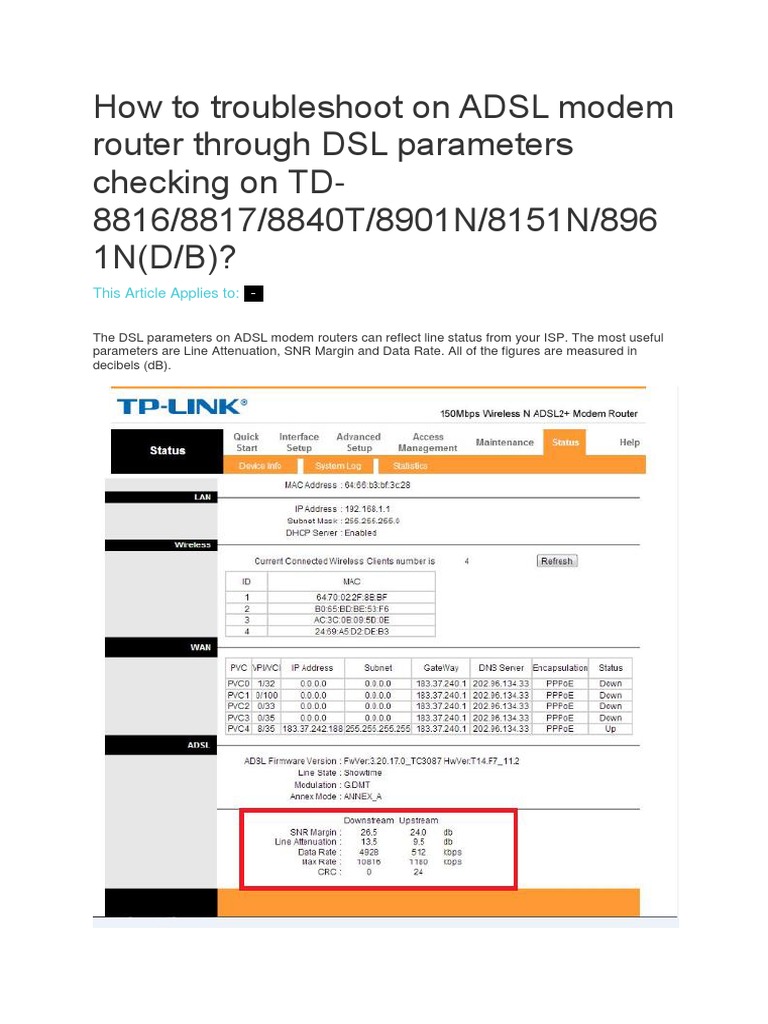 How To Troubleshoot On ADSL Modem Router Through DSL Parameters ...