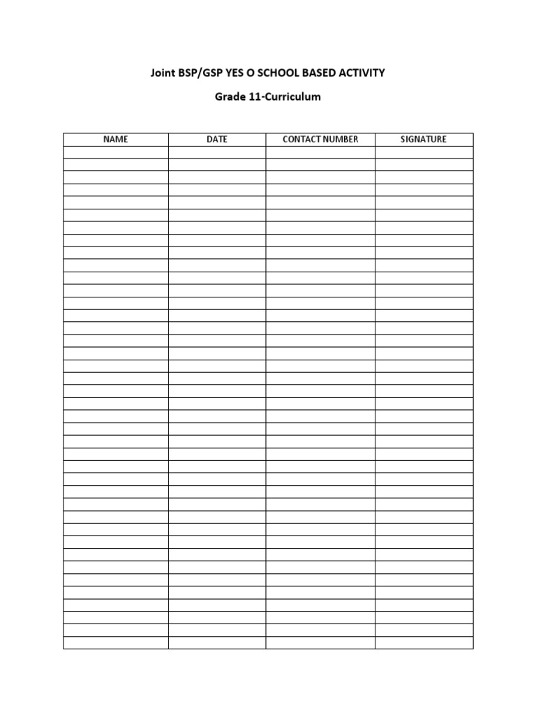 Joint BSP/GSP Yes O School Based Activity Grade 11-Curriculum | PDF