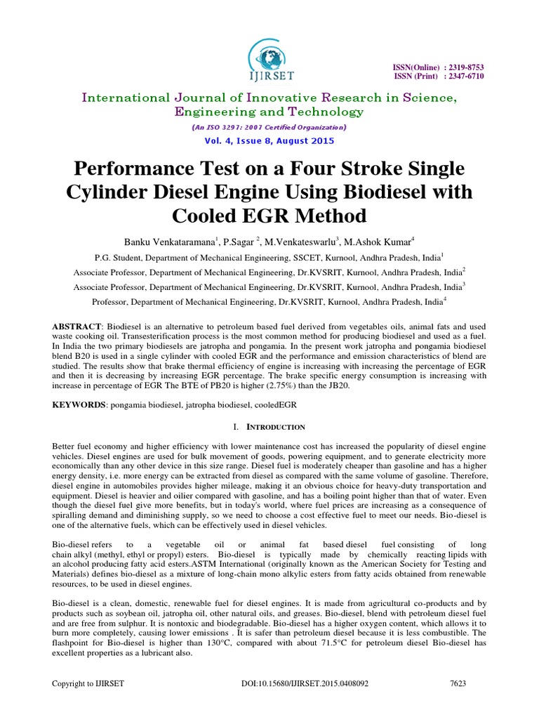 Performance Test On A Four Stroke Single Cylinder Diesel Engine Using ...