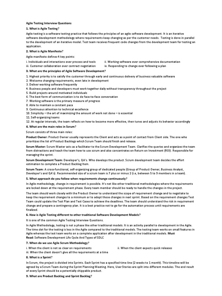 Agile Testing Interview Questions | PDF | Scrum (Software Development ...
