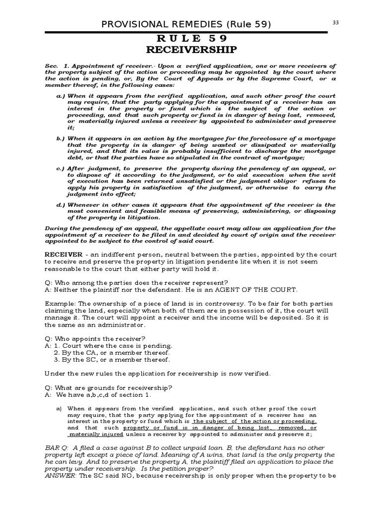 Rule 59-PR Receivership | PDF | Mortgage Law | Receivership