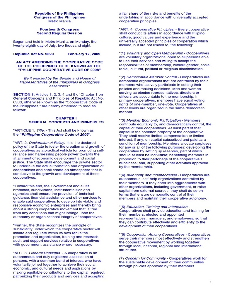 RA 9520 Amended Cooperative Code | PDF | Cooperative | By Law