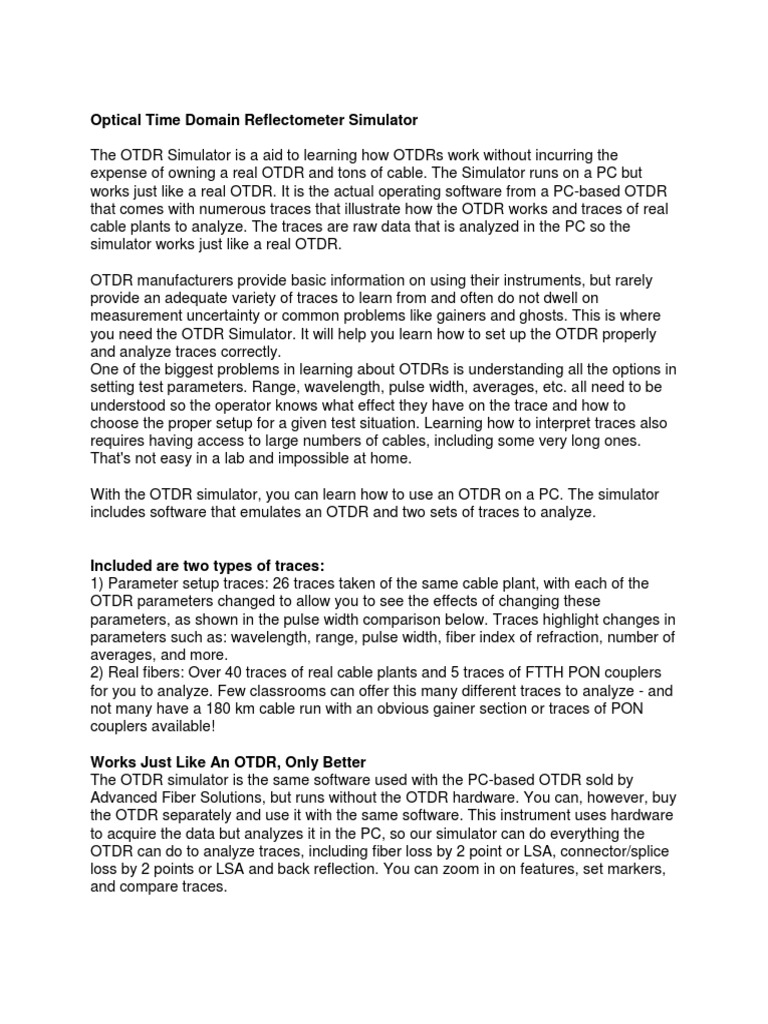 Optical Time Domain Reflectometer Simulator | PDF | Optical Fiber ...