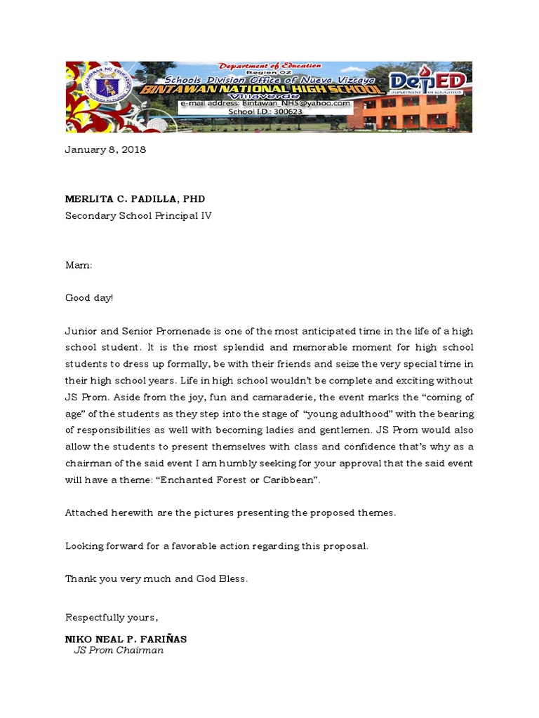 JS Prom Theme Proposal Letter | PDF | Social Science