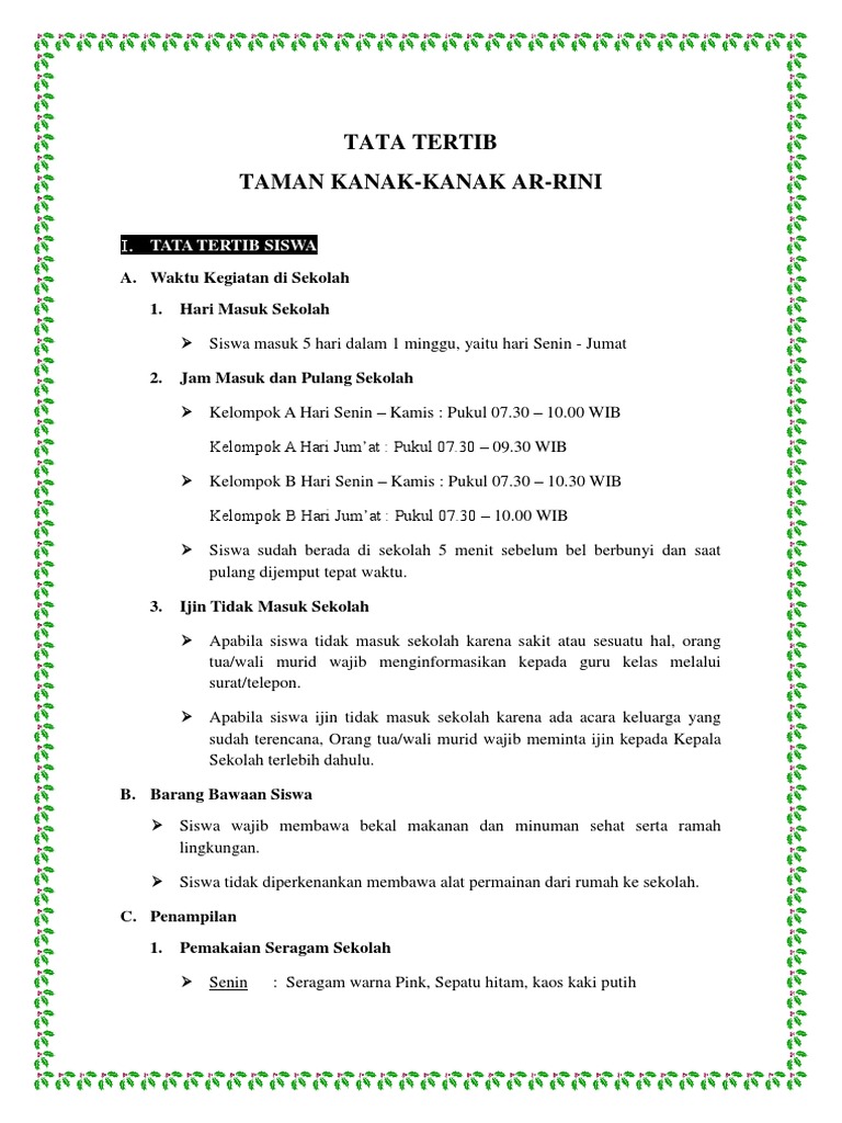 Tata Tertib TK Ar-Rini KTSP | PDF