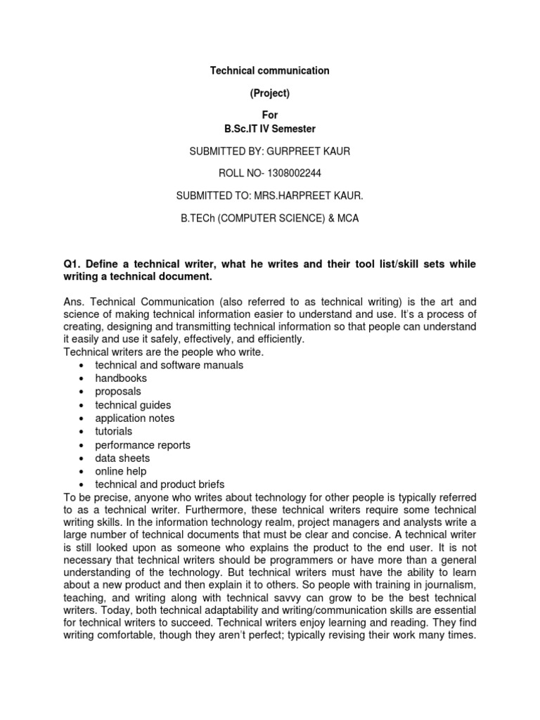 Q1. Define A Technical Writer, What He Writes and Their Tool List/skill ...