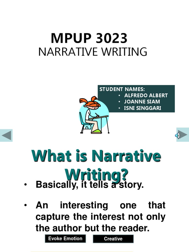 Narrative Writing: Student Names: Alfredo Albert Joanne Siam Isni ...