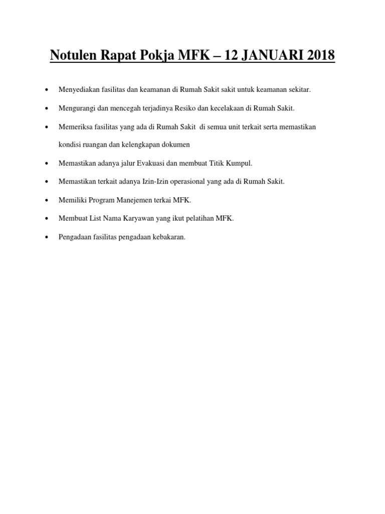 Notulen Rapat Pokja MFK | PDF