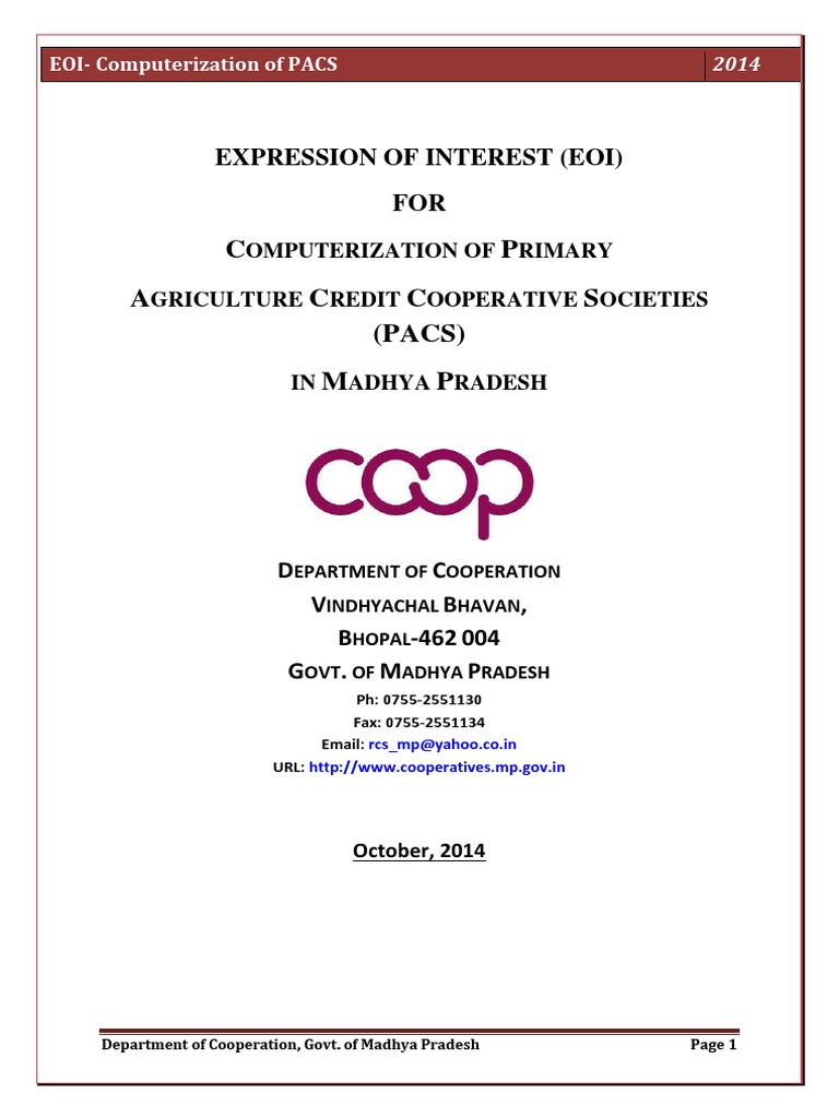 Expression of Interest - PACS Computerization | PDF | Cooperative | Law Of Agency