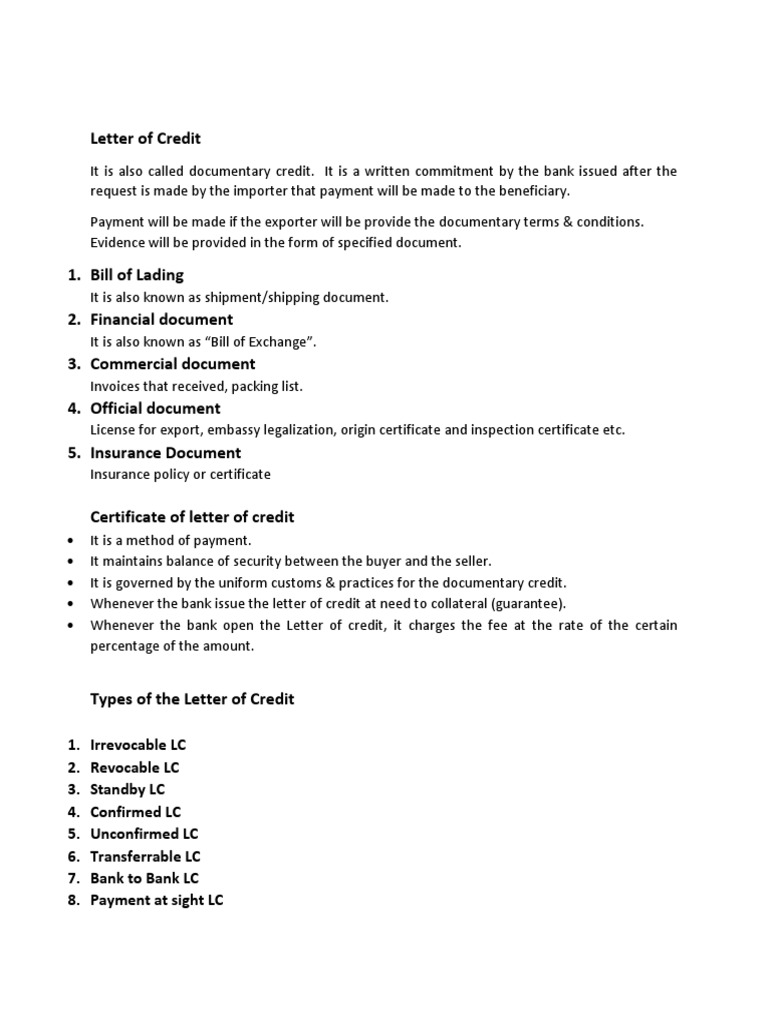 Letter of Credit | Letter Of Credit | Credit (Finance)