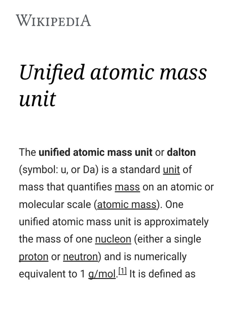 Atomic mass unit (Dalton) definition and history | PDF | Units Of ...