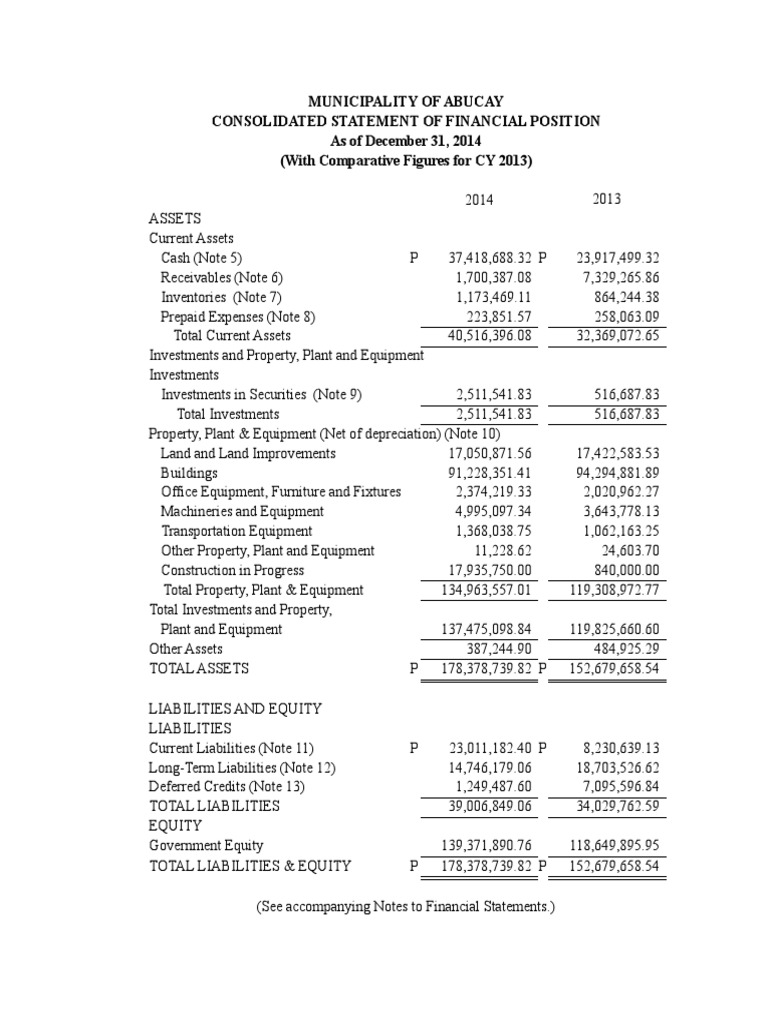 08-Abucay2014 Part1-Financial Statements | PDF | Expense | Fixed Asset