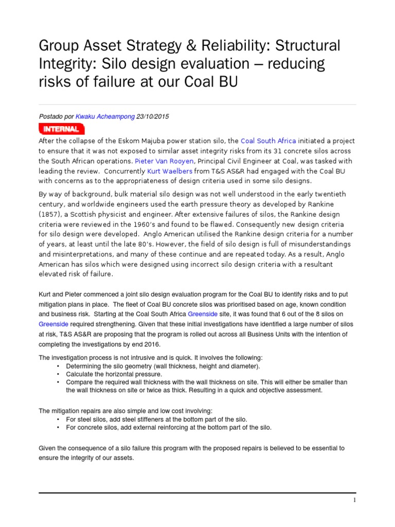 Structural Integrity Silo Design Evaluation Reducing Risks of Failure ...