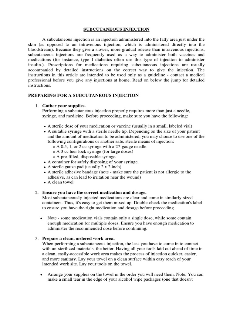 Subcutaneous Injection | PDF | Syringe | Injection (Medicine)