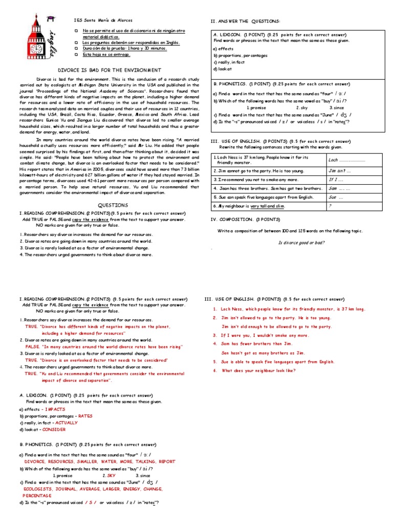 Divorce Is Bad For The Environment: / O: Ai DZ | PDF | English Language ...