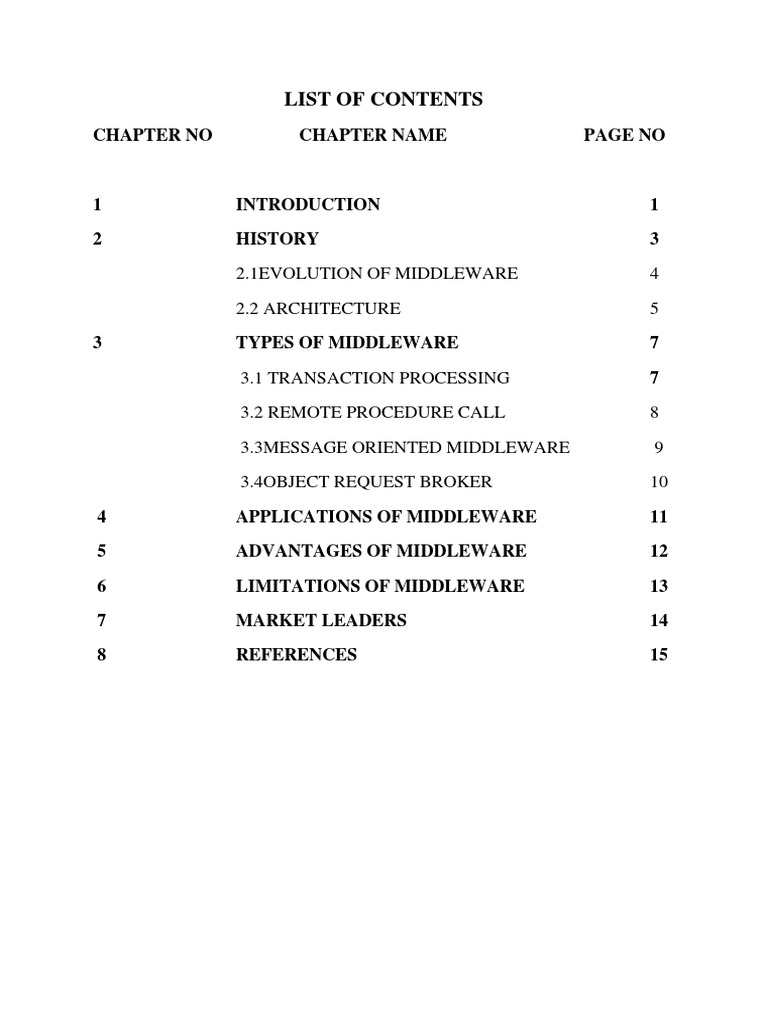 List of Contents: 2.1evolution of Middleware 4 2.2 Architecture 5 | PDF ...