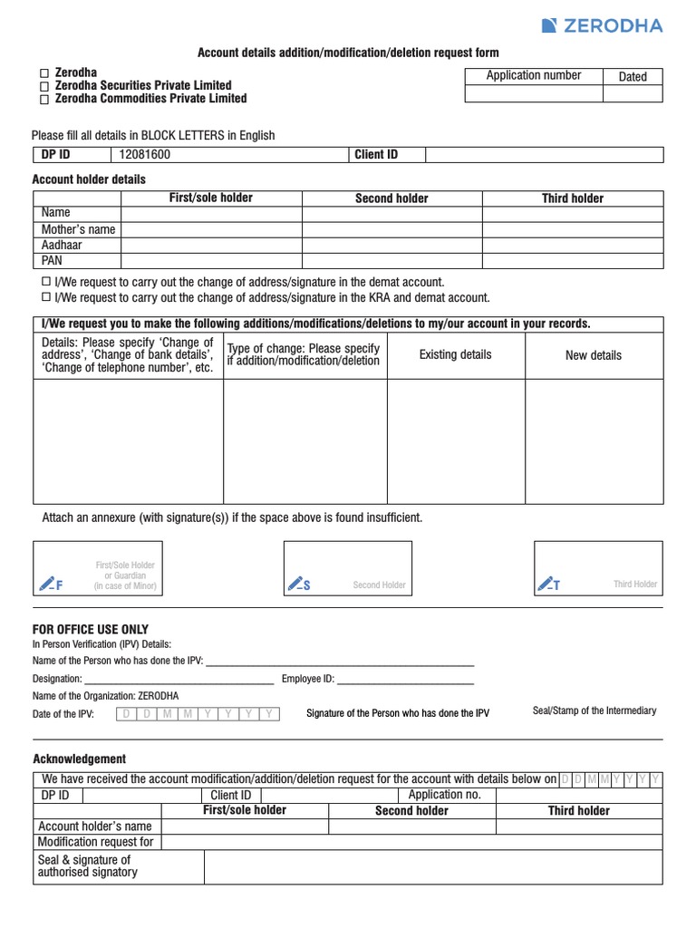 Zerodha Account Modification Form | PDF