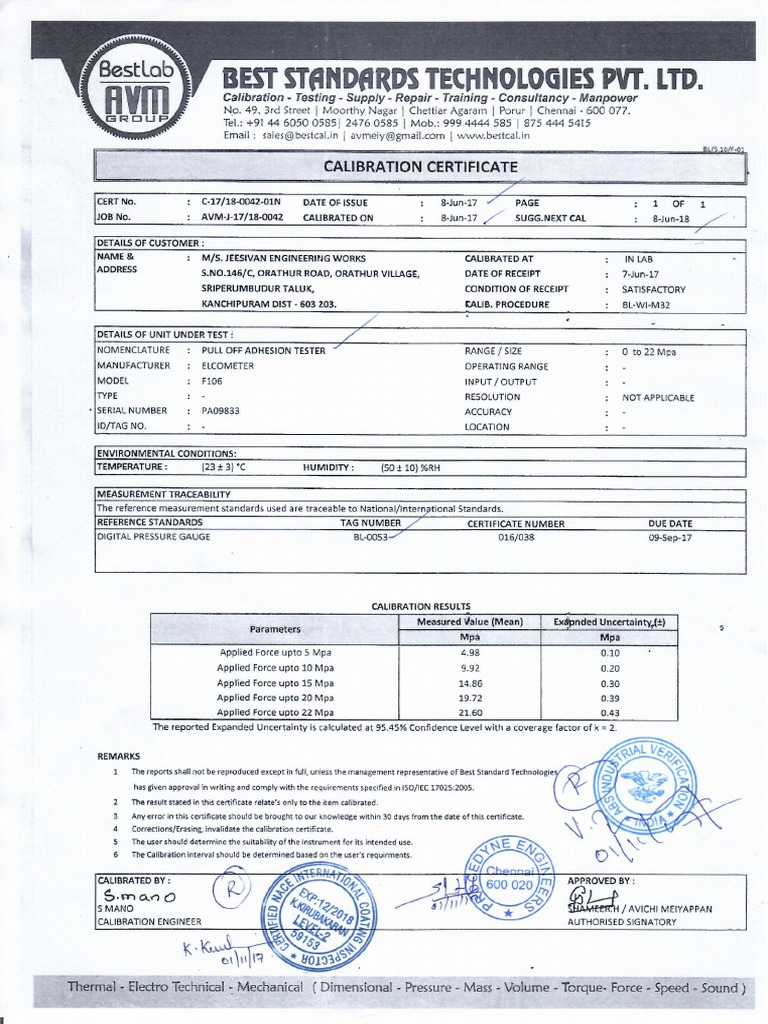 Calibration Certificate | PDF