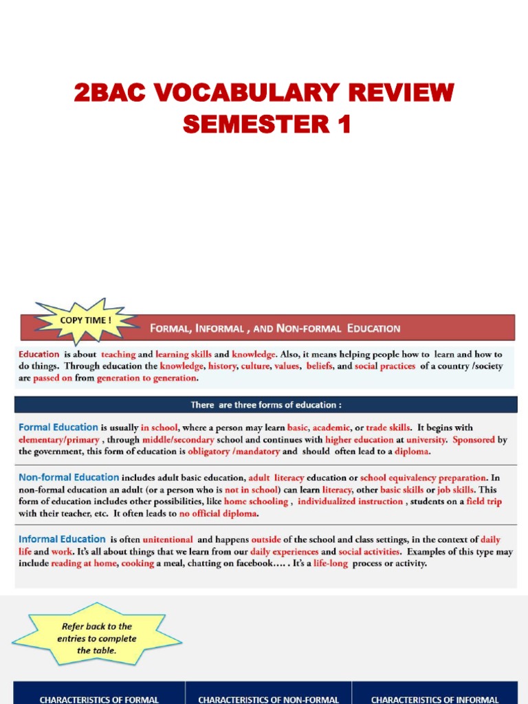 2bac Vocabulary Review Semester 1 | PDF