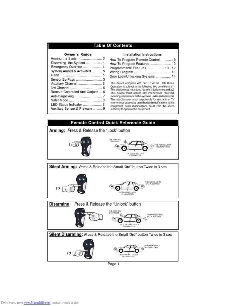Arming: Press & Release The "Lock" Button: Owner's Guide Installation ...