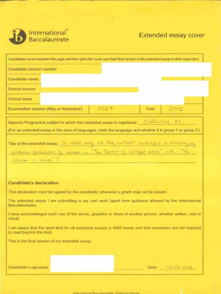 International Baccalaureate: Extended Essay Cover | PDF | The Tenant Of Wildfell Hall | Brontë ...