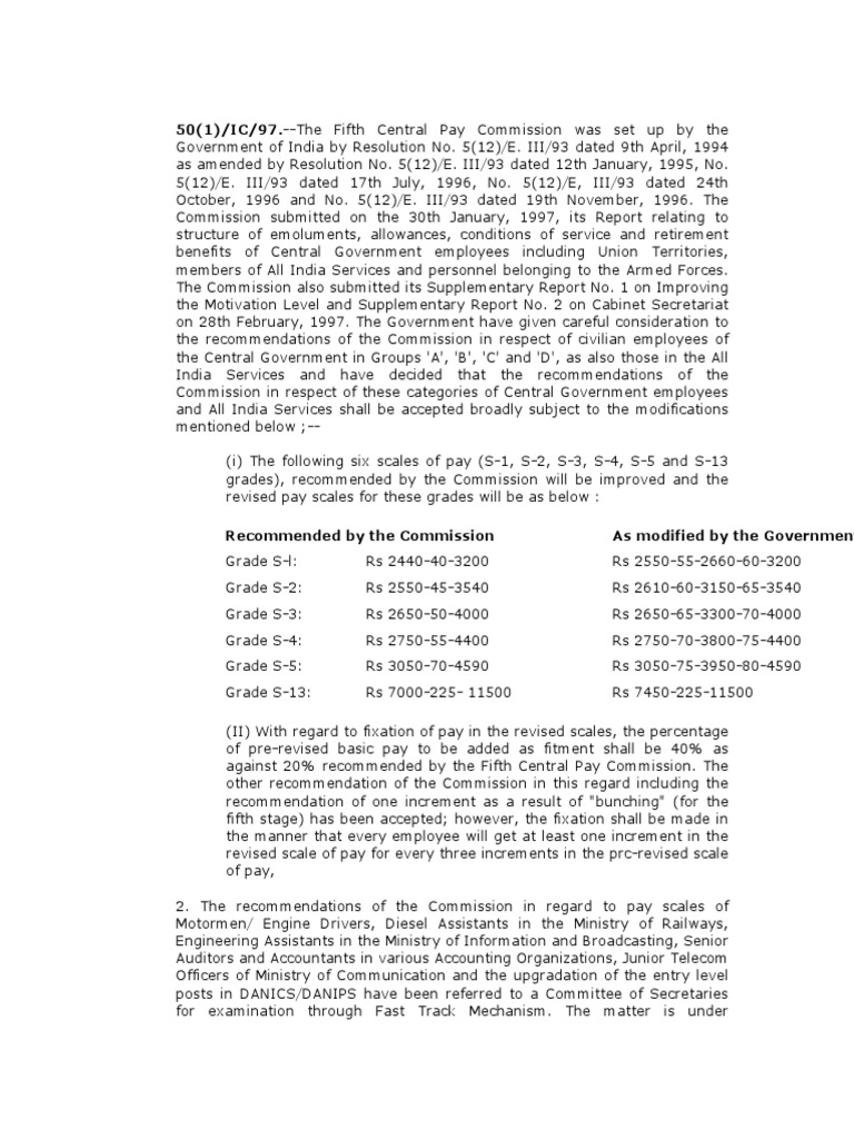 Notification of the Government's Decision to Accept the Fifth Central ...