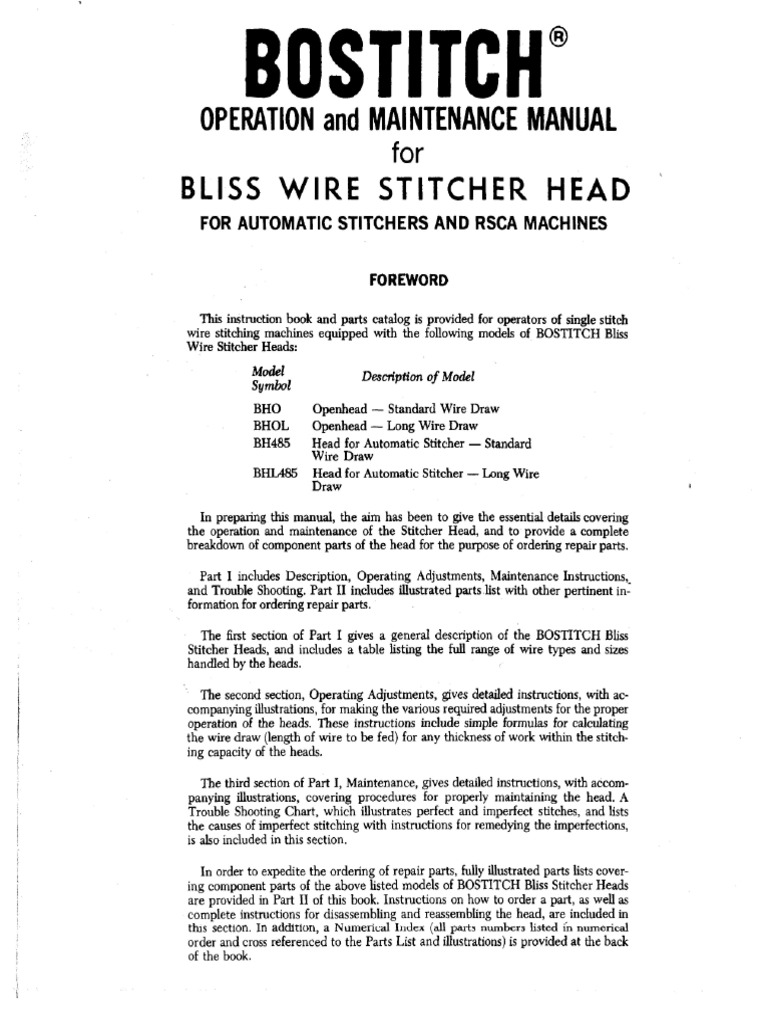 Bostitch Bliss Wire Stitcher Manual | PDF | Screw | Gear