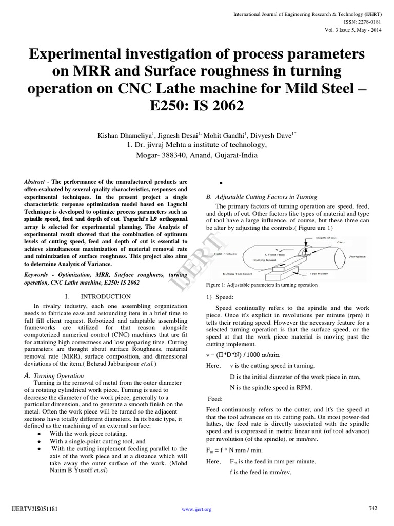 MRR and Surface Roughness in Turning Operation On CNC Lathe Machine For ...