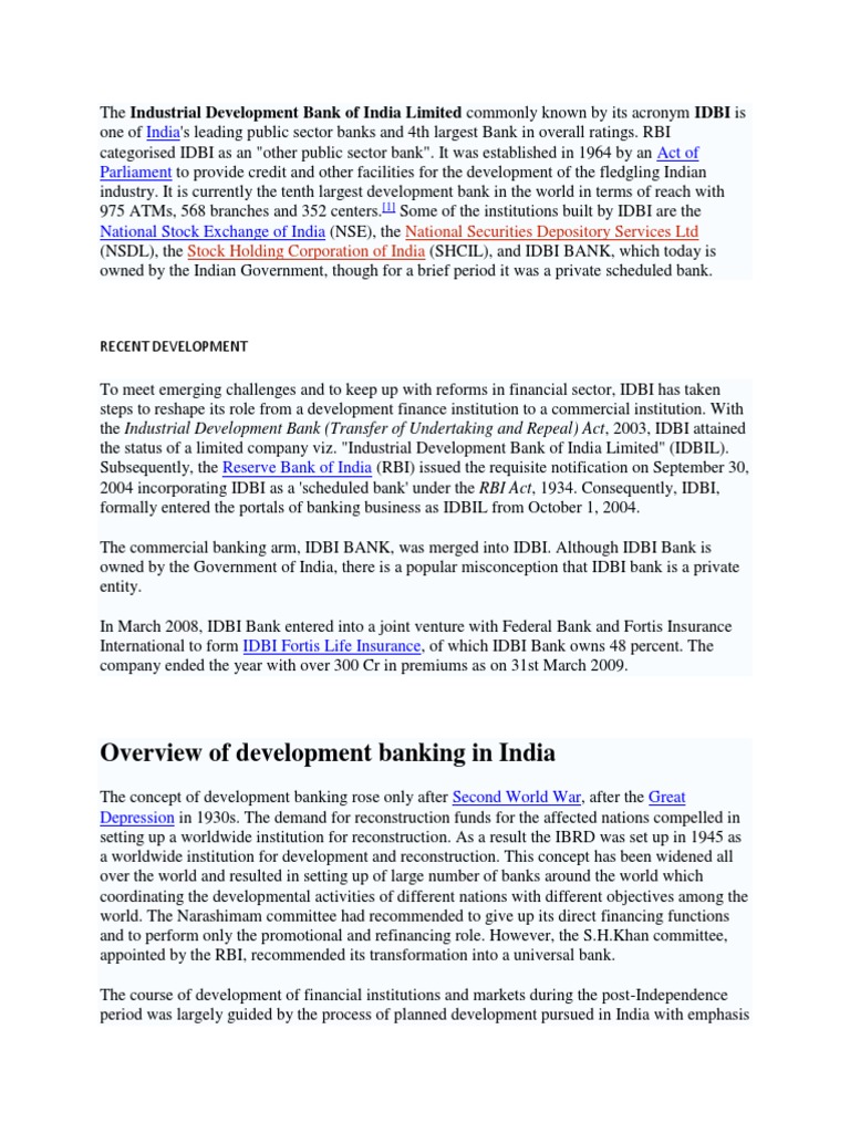 The Industrial Development Bank of India Limited Commonly Known by Its ...