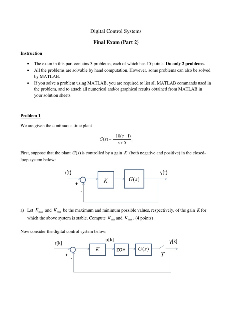 Final Exam (Part 2) : Digital Control Systems | PDF | Control System ...