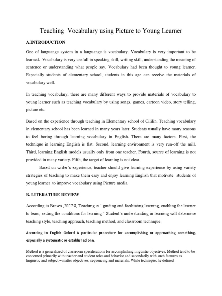 Improving Vocabulary Using Picture To Young Learner | PDF