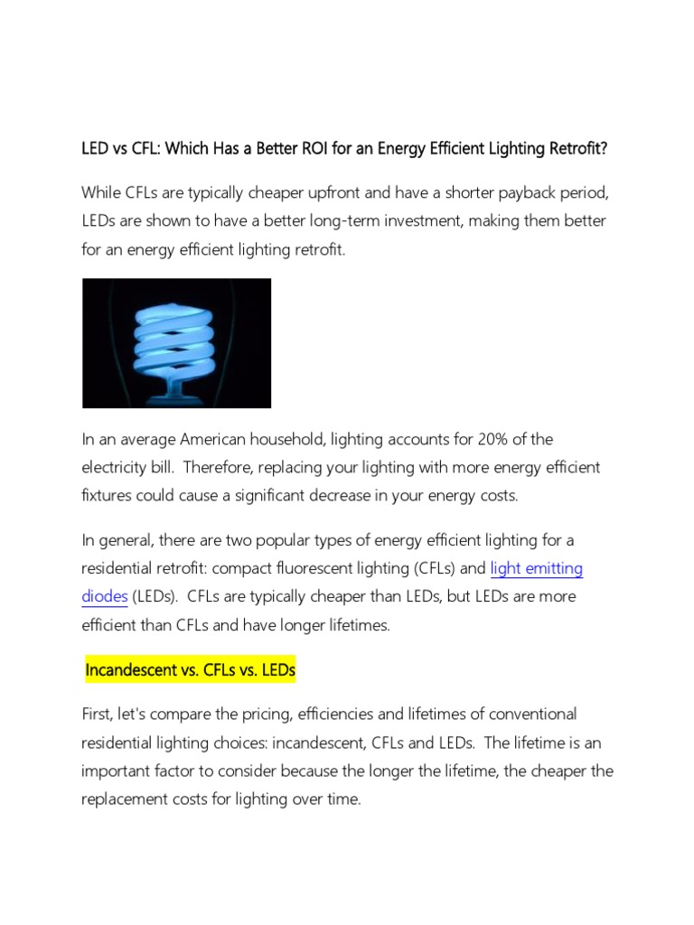 LED vs CFL: ROI and Energy Efficiency | PDF | Compact Fluorescent Lamp ...