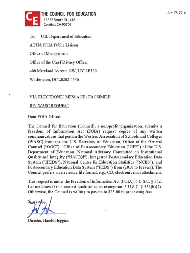 FOIA Letter | Download Free PDF | Freedom Of Information Act (United ...