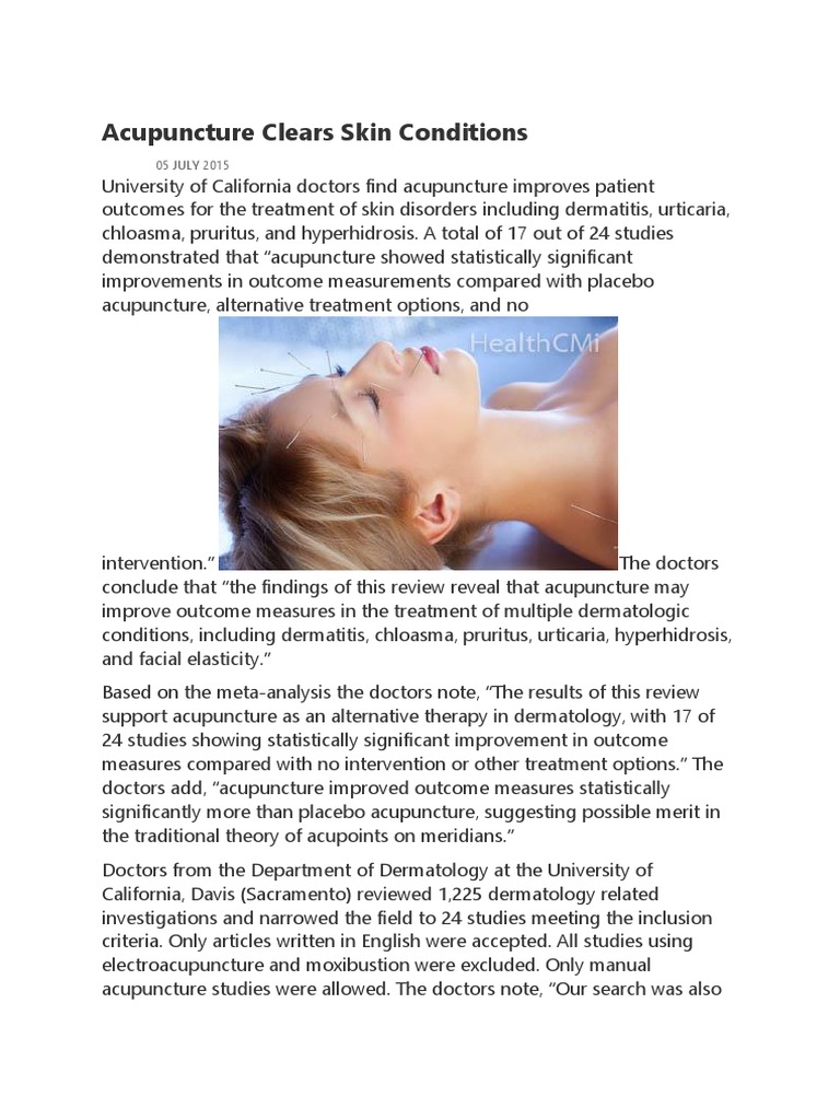 Acupuncture Clears Skin Conditions | PDF | Acupuncture | Alternative ...