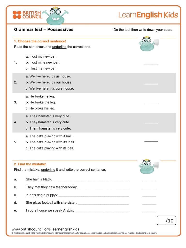 Grammar Practice Possessives Final PDF | PDF