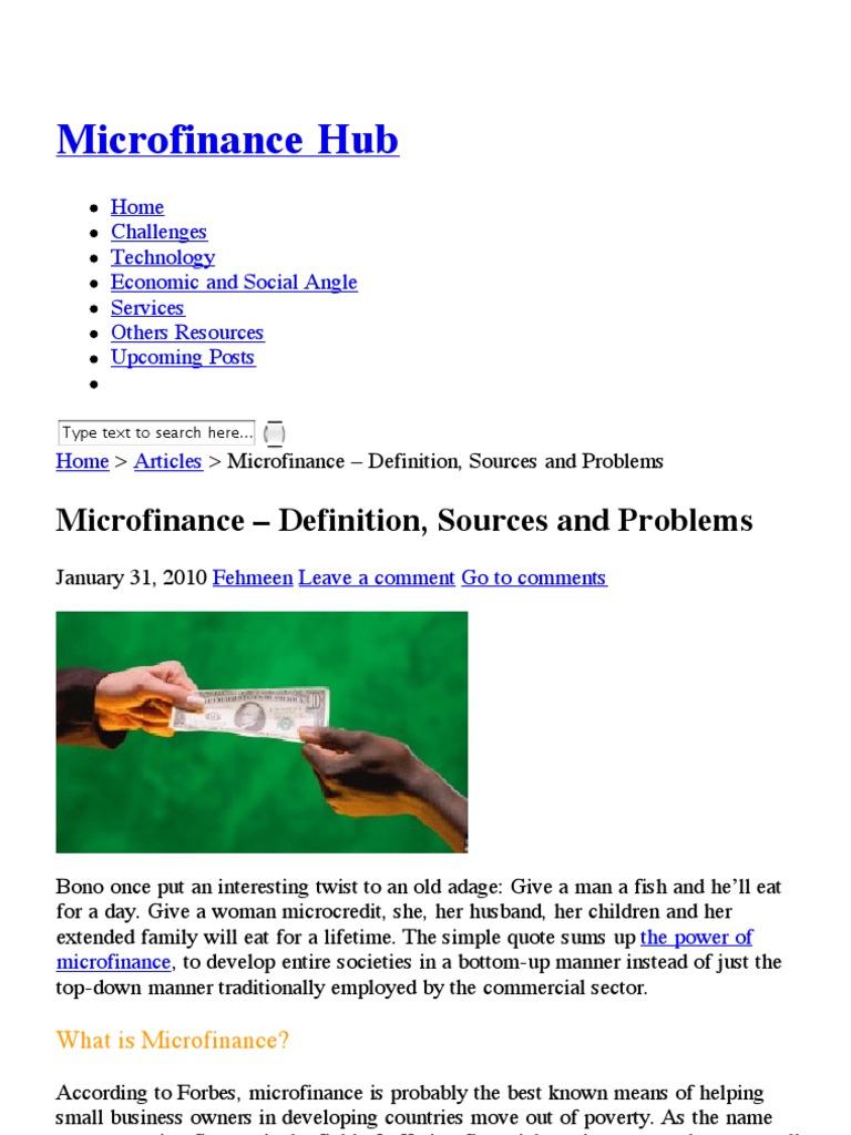 Microfinance - Definition, Sources and Problems Microfinance Hub | PDF ...