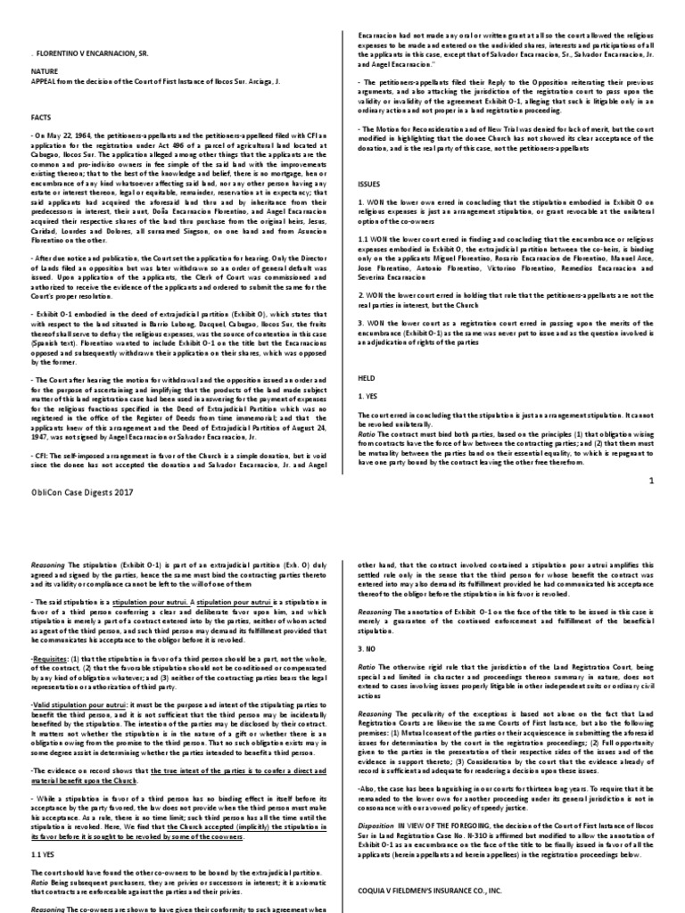 Nature: 1 Oblicon Case Digests 2017 | PDF | Lawsuit | Damages