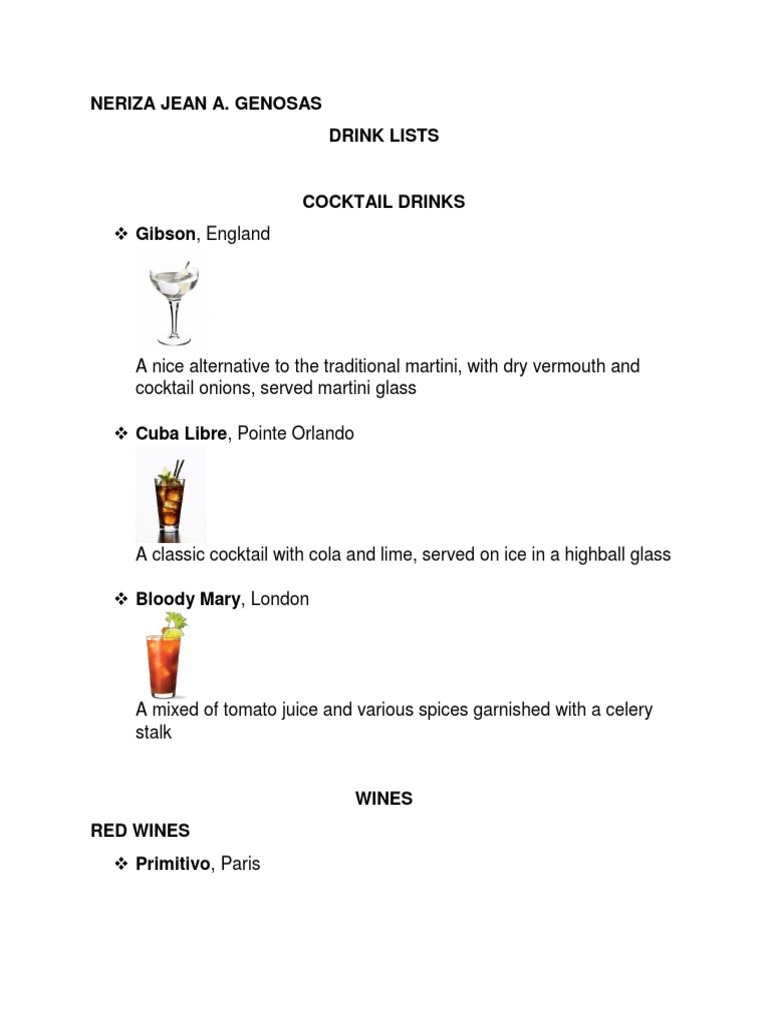 Neriza Jean A. Genosas Drink Lists | PDF
