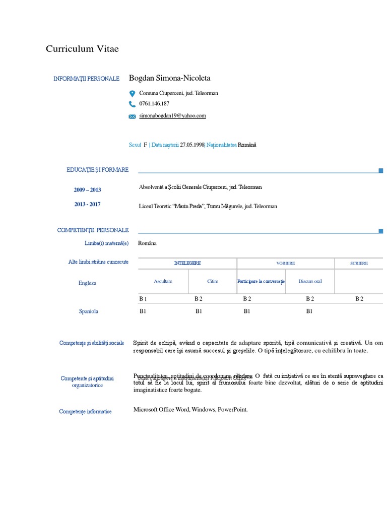 Curriculum Vitae Simona | PDF