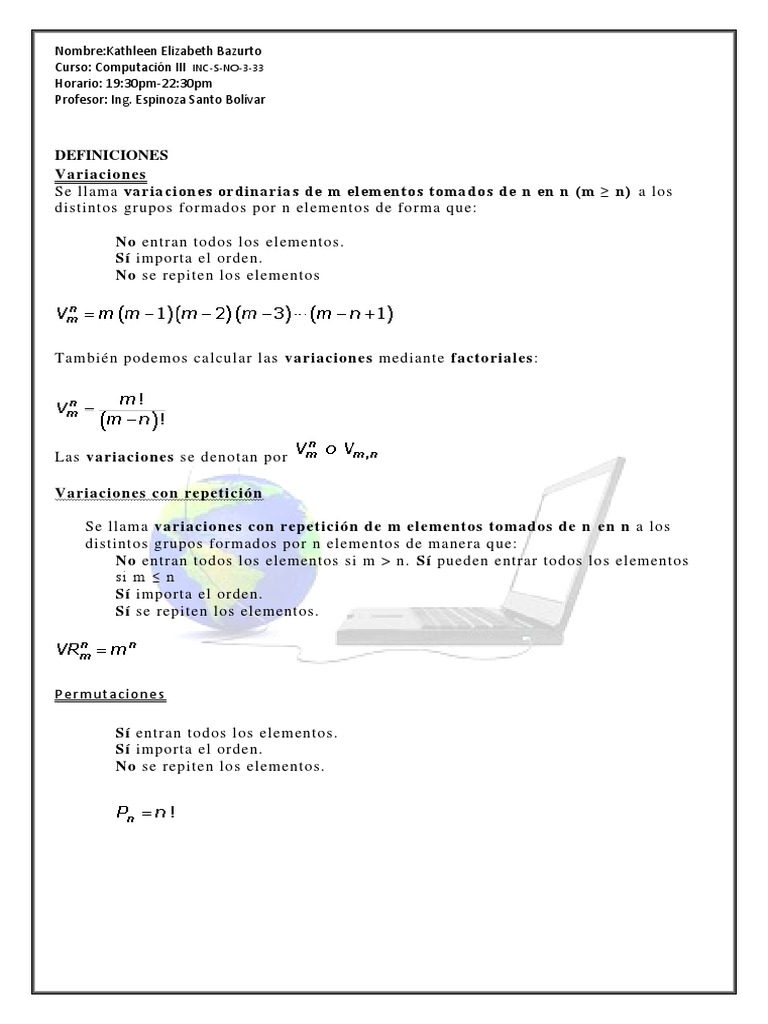 Combinacion Variacion | PDF | Permutación | Matemáticas discretas
