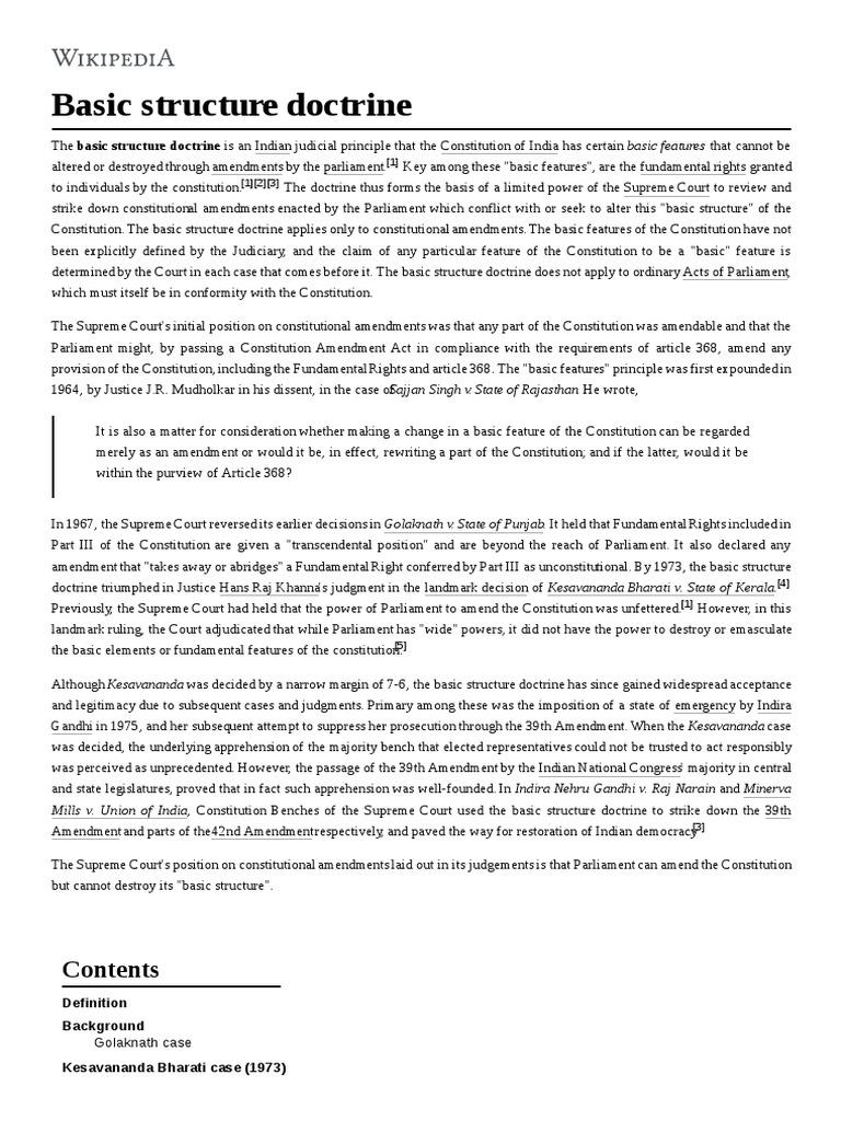 Basic Structure Doctrine | PDF | Government Of India | Virtue