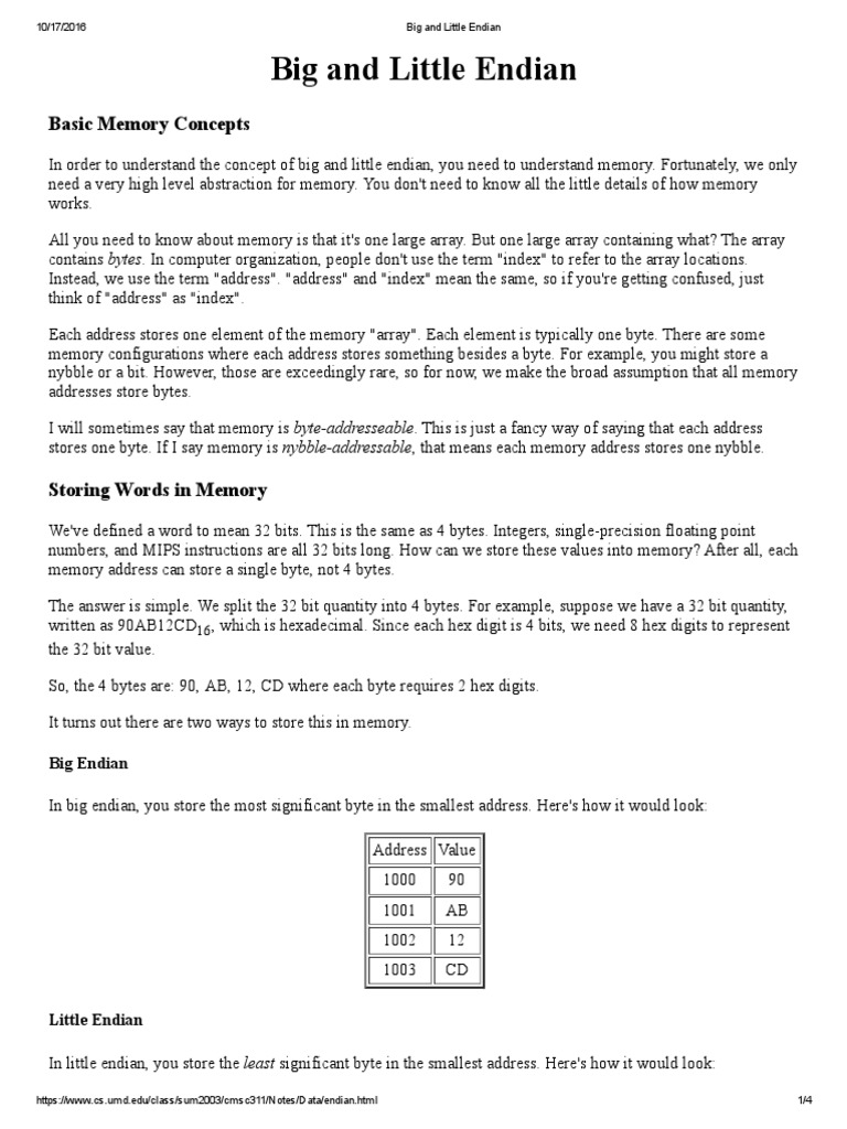 Big and Little Endian | Download Free PDF | Array Data Structure | String (Computer Science)