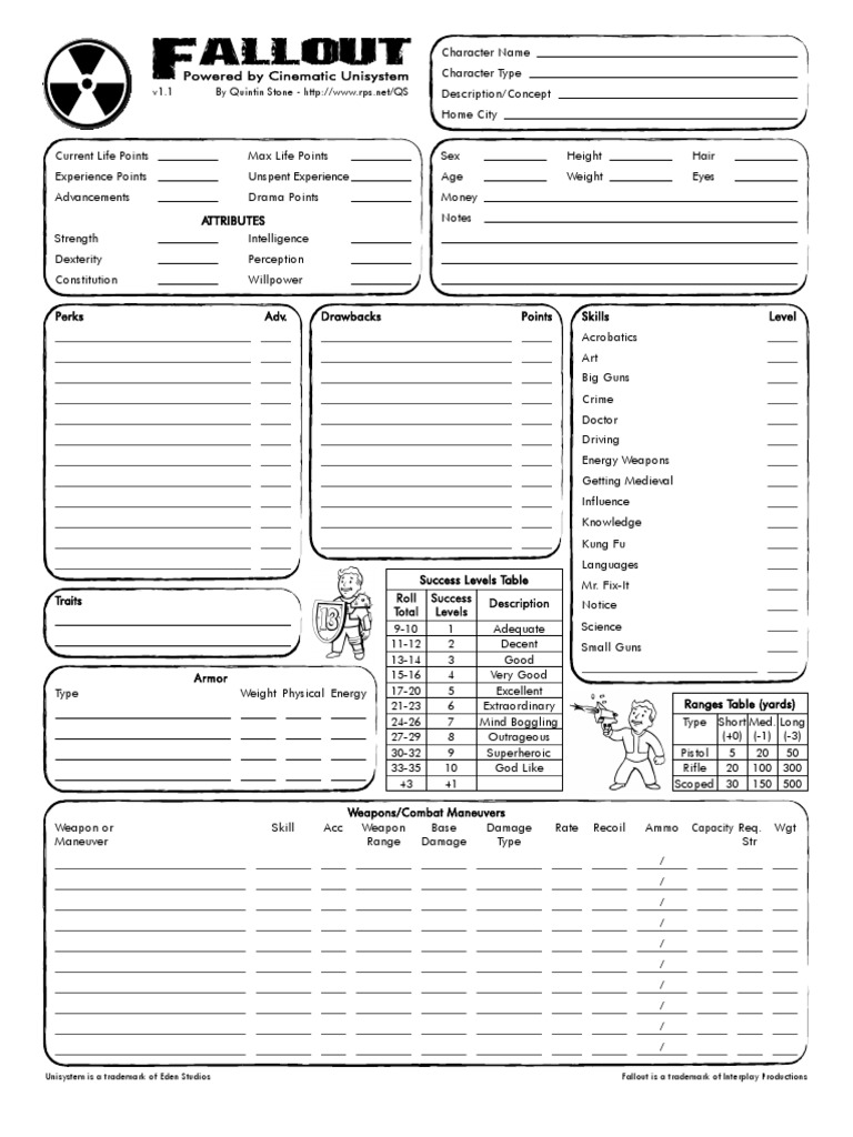 Fallout Character Sheet PDF | Download Free PDF | Weaponry | Leisure