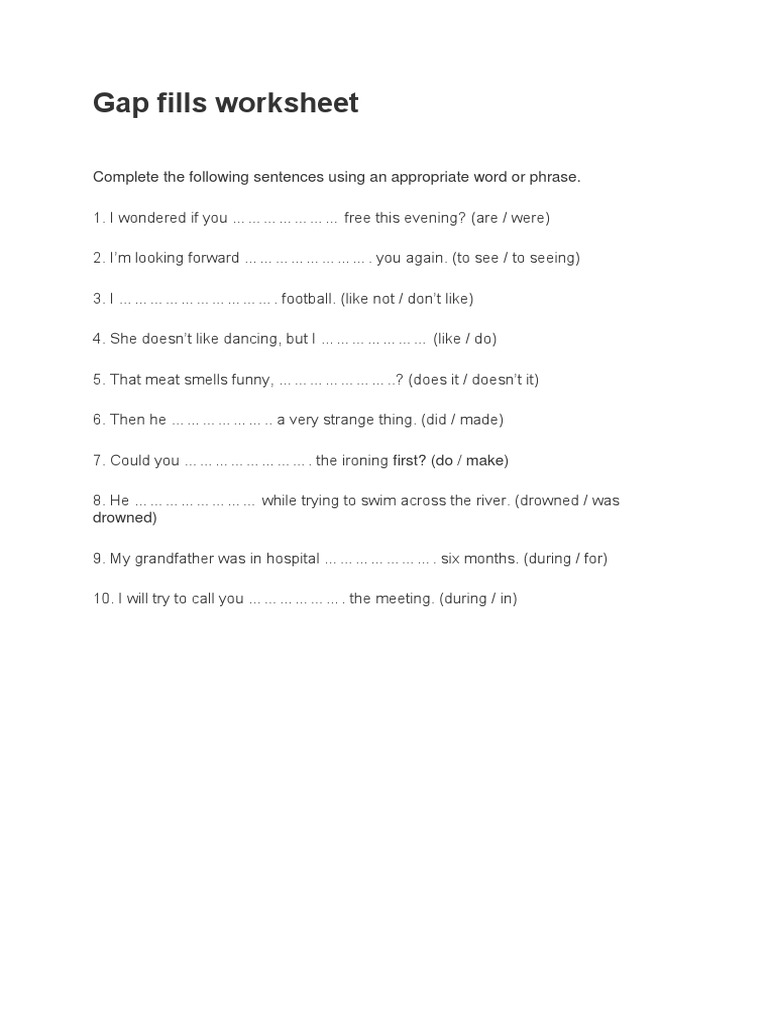 Gap Fills Worksheet | PDF