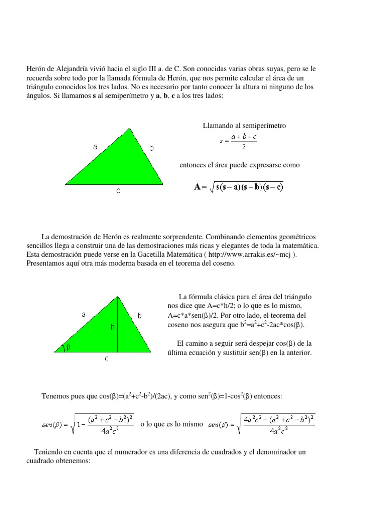 Fórmula de Herón | PDF | Triángulo | Geometría Elemental