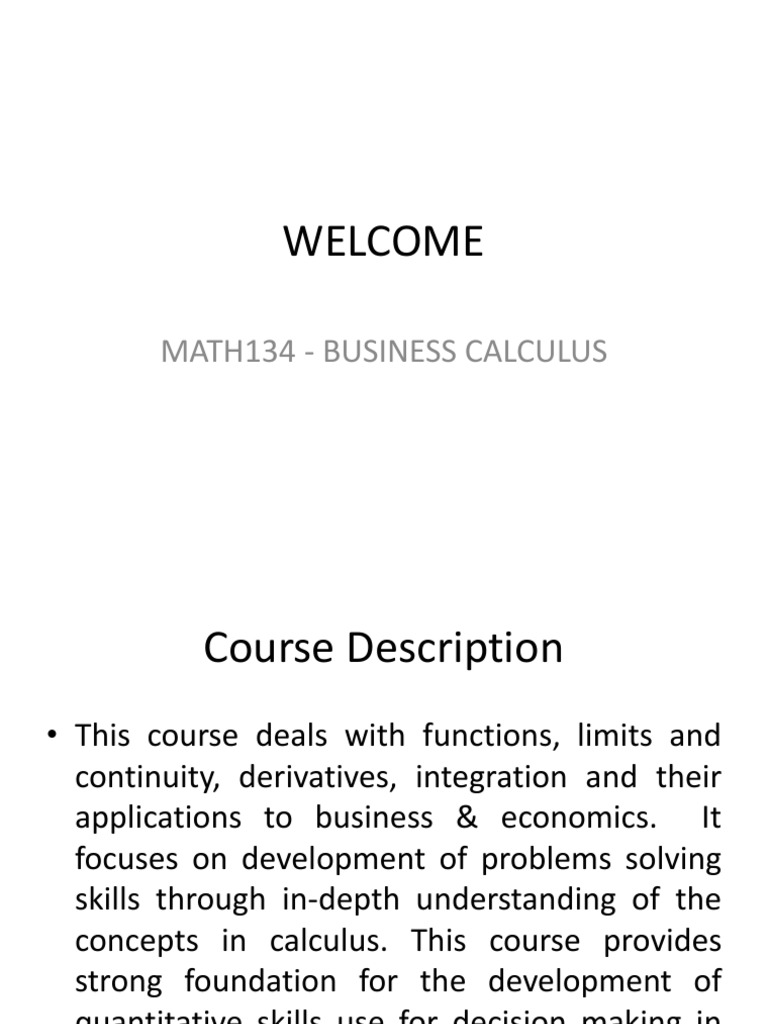 Welcome: Math134 - Business Calculus | PDF | Function (Mathematics ...