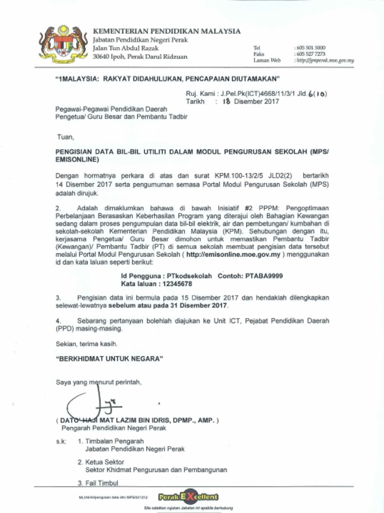 Surat Arahan Kemaskini Data Bil Utiliti Dalam MPS | PDF